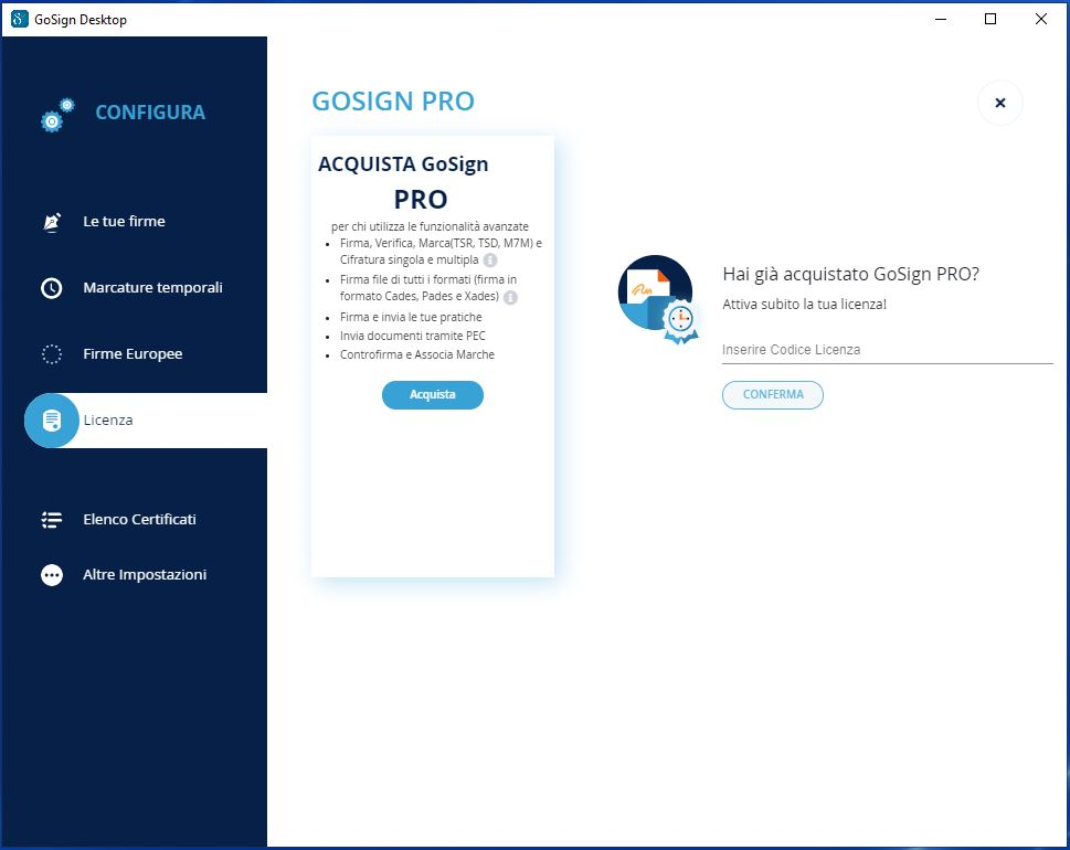 Guida all'attivazione delle funzioni evolute di GoSign PRO (Desktop)